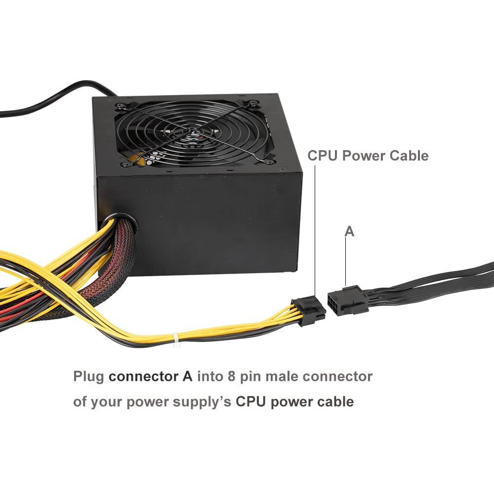 OwlTree 2 Pack EPS12V CPU 8 Pin Female to CPU ATX 8 Pin and ATX 4 Pin Male Power Supply Extension Cable EPS 12V for Motherboard 10.6 inch