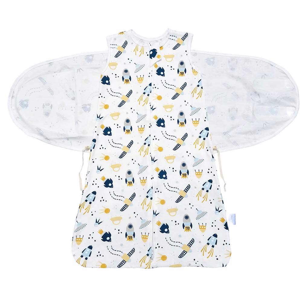 Baby 100% Cotton Sleeping Bag Split Swaddle Wearable Blanket for Boys and Girls, 4 Season, 6-12 Months (Spaceship)
