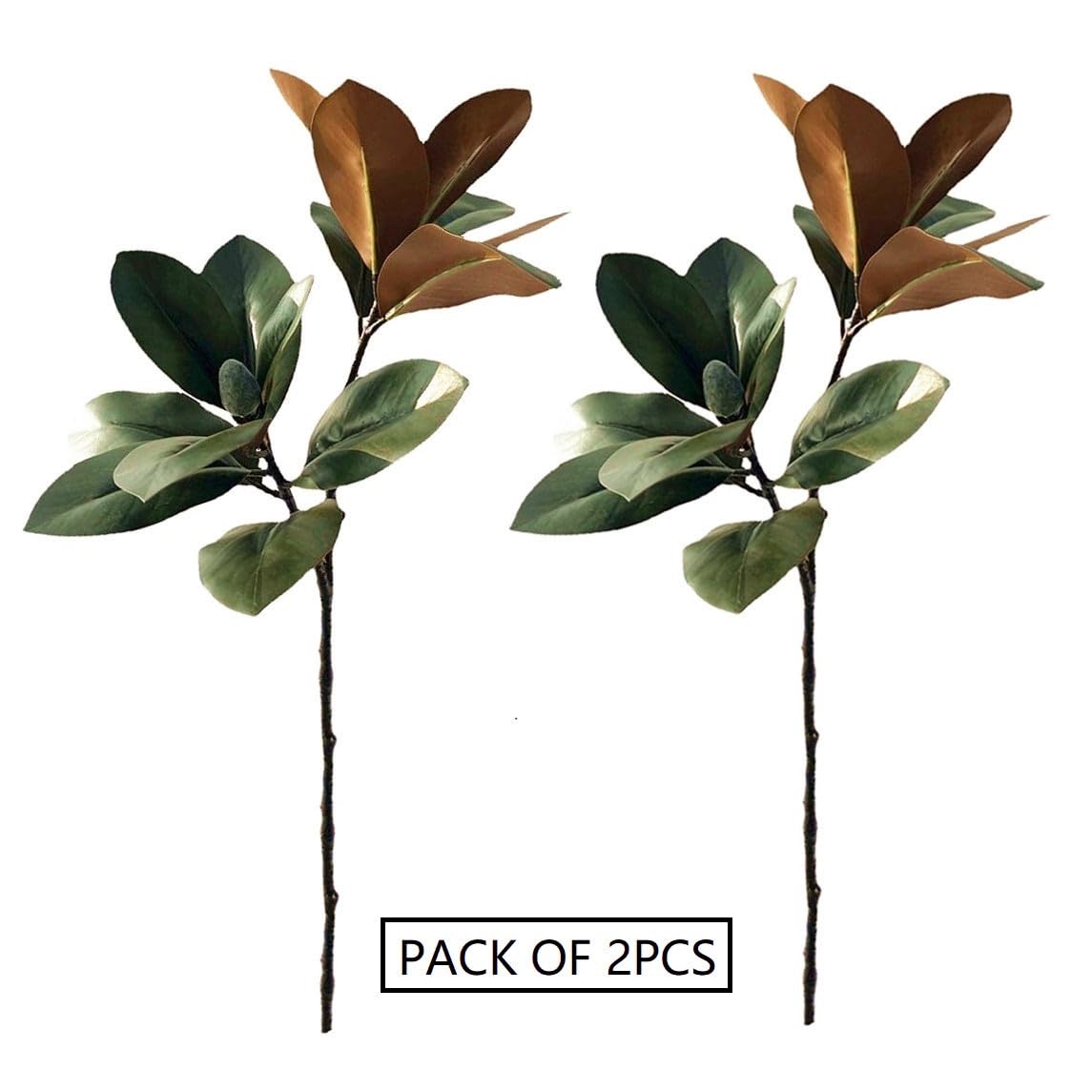 32 Inch Magnolia Artificial Leaves Branches 3D Plastic Printing Houseplant Plant Indoor Outdoor Home Decor (Dark Green - Pack of 2)