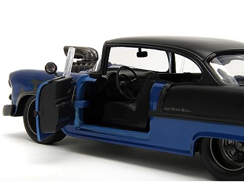 1955 Chevy Bel Air Blue Metallic and Black with Black Flames Bigtime Muscle Series 1/24 Diecast Model Car by Jada 34721