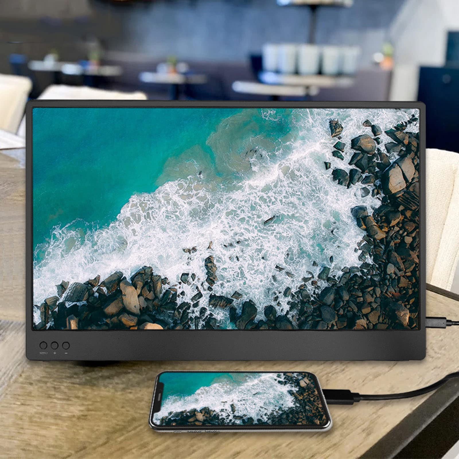 14" Portable Monitor with Full-View IPS Screen with Foldable Smart Case Slim Body for Easy Portability