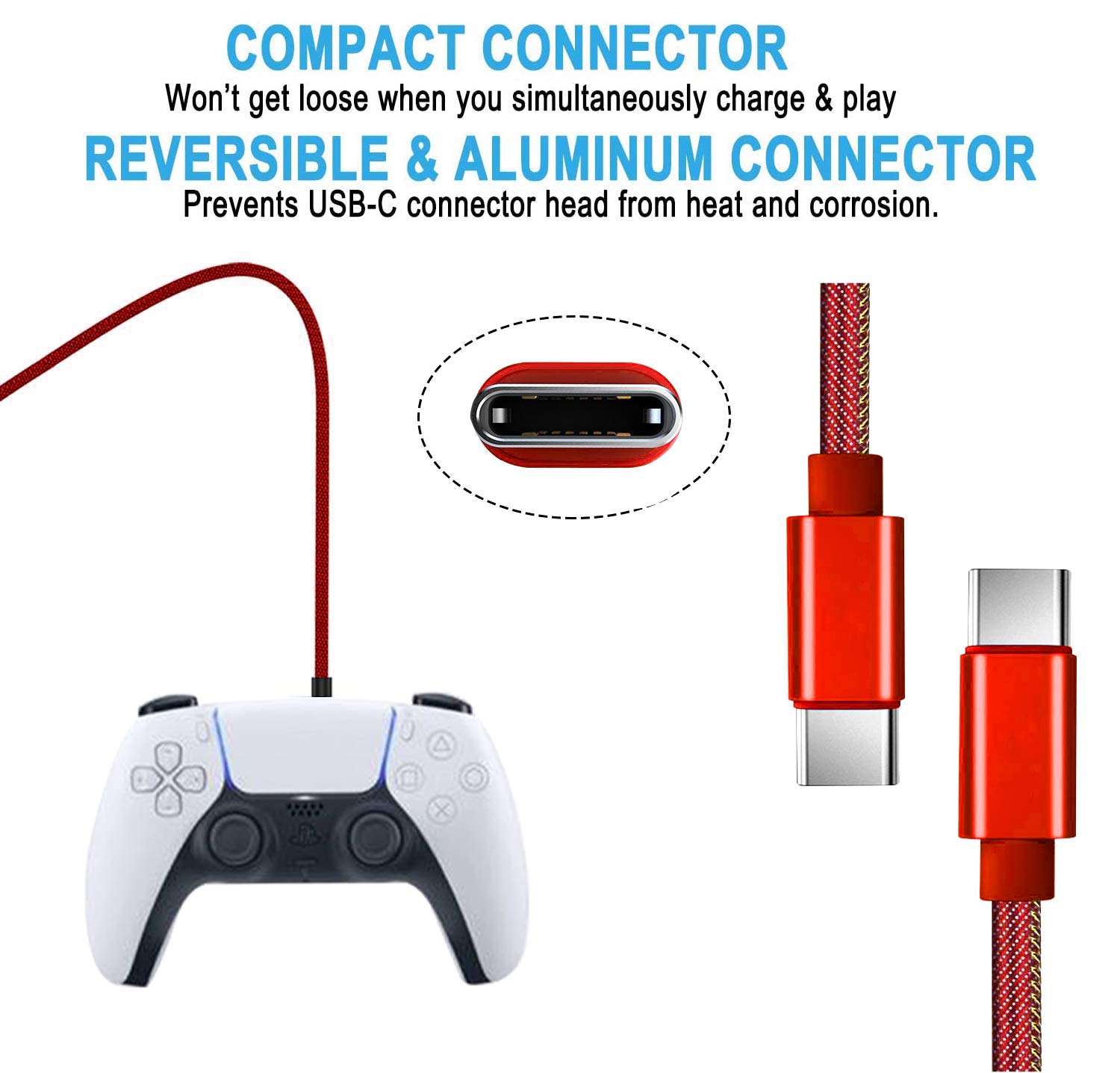 2 Pack 10Feet USB Type C Fast Charging Charger Cable Compatible with Nintendo Switch/Switch Lite, Xbox Series S/Series X Controller PS5 Controller Playstation 5 Charger USB Cable (Black+RED)