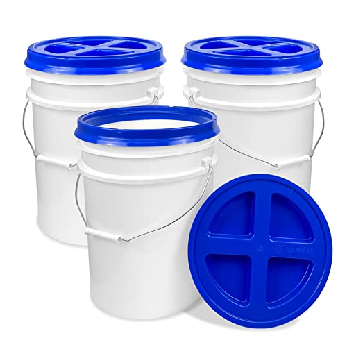 5 Gallon Bucket with Gamma Seal Screw on Airtight Lid, Food Grade Storage, Premium HPDE Plastic, BPA Free, Durable 90 Mil All Purpose Pail, Made in USA (3 Count)