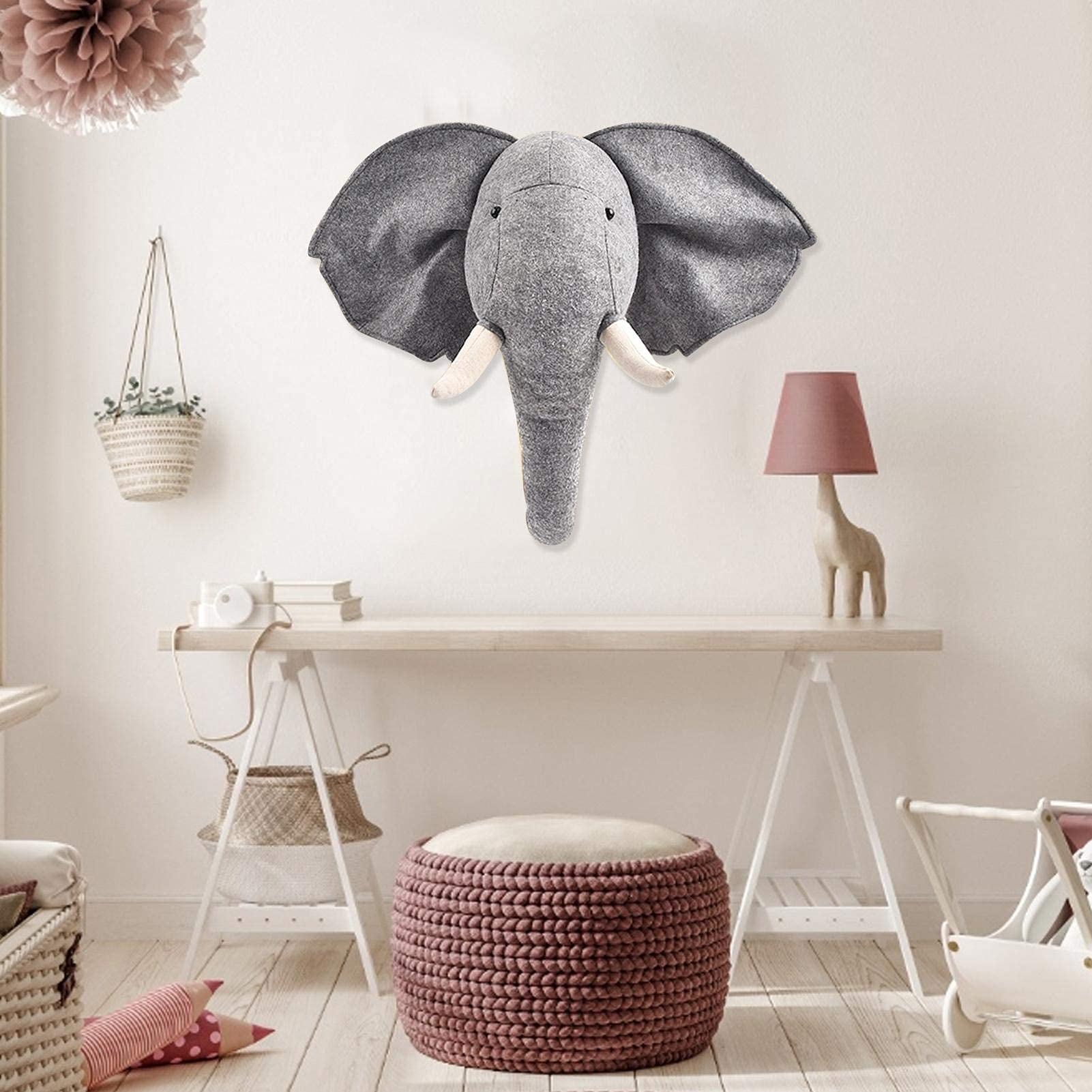 Pipuxi CYOIDAI Window-Pick Elephant Stuffed Animal Head Wallmounted Plush Toy Elephant Plush Head Hanging Wall Decor Safe Soft for Children Nursery Or Bedroom Decoration Outgoing