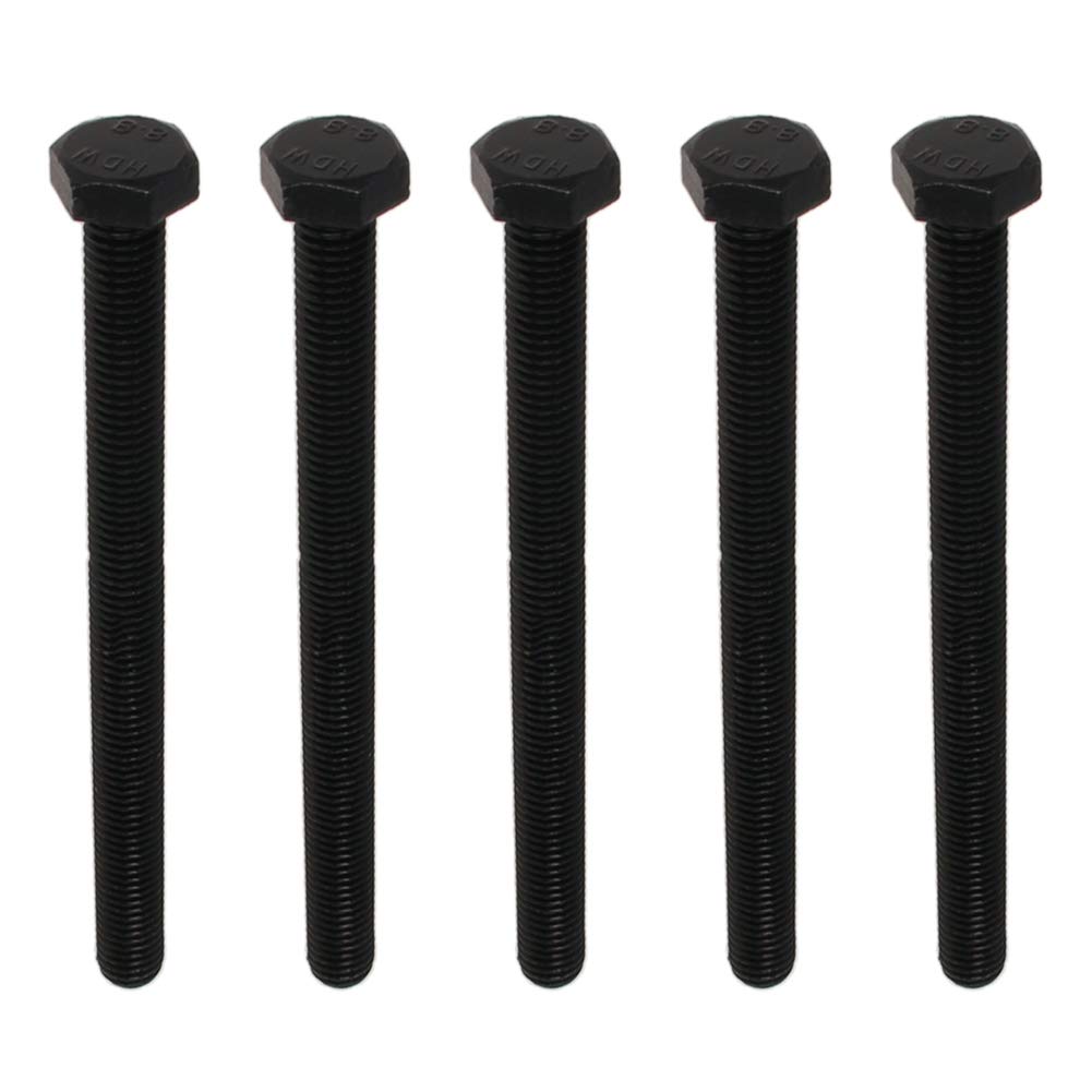 MroMax 5Pcs M10 x 130mm Hex Head Screw Bolt, Carbon Steel Grade 8.8, Black Oxide Finish, Full Thread, Hexagon Head Bolts for Furniture Repair
