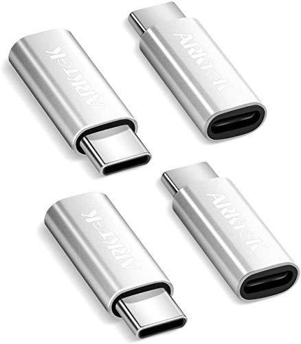 ARKTEK USB-C Adapter i OS Lighting Cable (Female) to USB Type C (Male) - Charging Adapter with 56K Resistor, Compatible for Galaxy S20 Note 10 Pixel 4 and More, Sivler Aluminum (4 Pack)