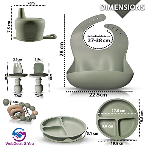 Baby Feeding Set Silicone Baby Bib Baby Plate Bowl Spoon Fork Divided Plate Baby Teether Baby Led Weaning Baby Gift Set