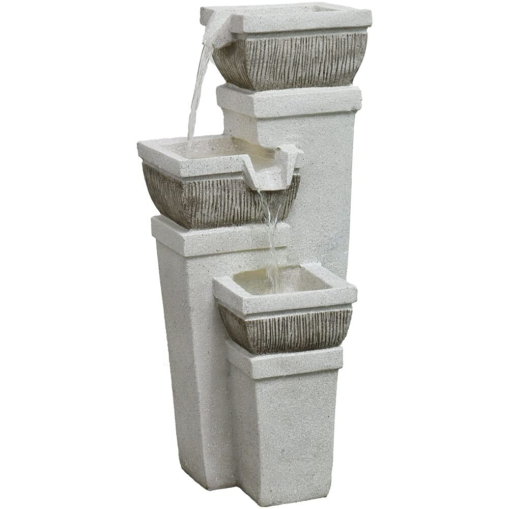 29.5-in. 3-Tier Tri-Column Indoor or Outdoor Garden Fountain with LED Lights for Patio, Deck, Porch