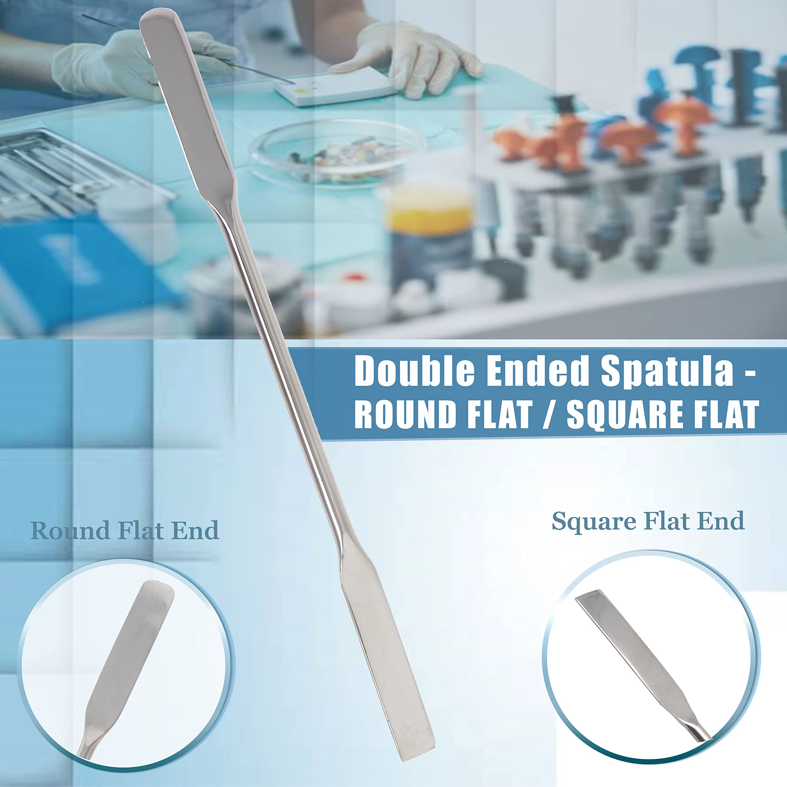 A2Z-SQRD4-7 Stainless Steel Double Ended Micro Lab Spatula Sampler, Square & Round End, 7" Length, 4/Pack