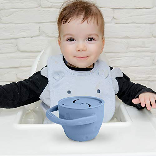 Foldable Snack Cup for Toddlers and Babies - Non-Spill Snack Container for Toddlers Made of Food-Grade Silicone - BPA and Phthalates-Free Baby Snack Container with Lid (Blue)