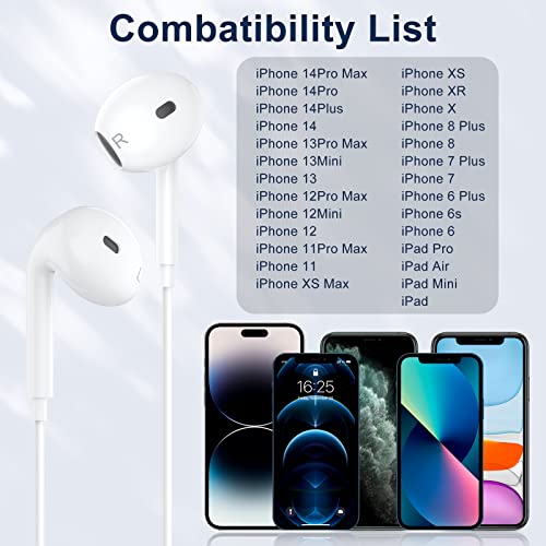 2 Pack Earbuds for iPhone Headphones Wired,Earphones with Lightning Connector (Built-in Microphone & Volume Control)【MFi Certified】Noise Isolating Headsets for iPhone 14/13/12/11/XR/XS/X/8