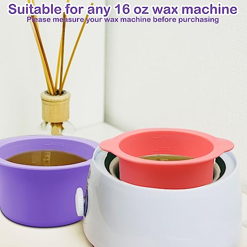 2Pcs Silicone Wax Warmer Liner, Silicone Wax Bowl for Wax Warmer, Non-Stick Wax Melt Warmer Wax Pot Replacement, Reusable Wax Melt Liner with 2 Pcs Wax Spatula Sticks for Hair Removal (Purple, Pink)