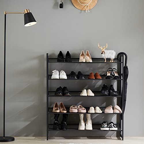 Apicizon 5-Tier Metal Shoe Rack for up to 25 Pairs Shoe Organizer with Angle from Slant to Flat, Stackable Shoe Storage Shelves with Stable Iron Structure for Entryway Closet, Grey