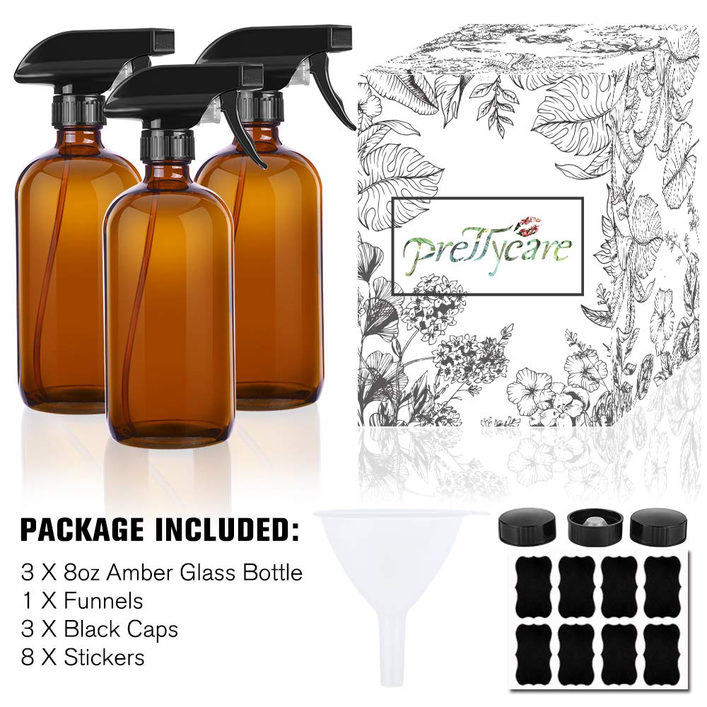 Amber Glass Spray Bottles, 3 Pack 8 Oz Amber Spray Bottles, Refillable Empty Spray Bottles with Adjustable Nozzle, for Essential Oils, Cleaning Solutions, Aromatherapy, Facial Hydration, Hair Mister