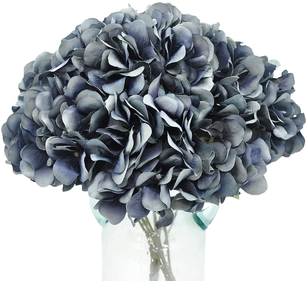 2Bouquets Artificial Vintage Silk Hydrangeas Flowers with Stems,10Heads Flower Home Kitchen Garden Party Festival Bar,Weddings and Celebrations DIY (Dark Gray)