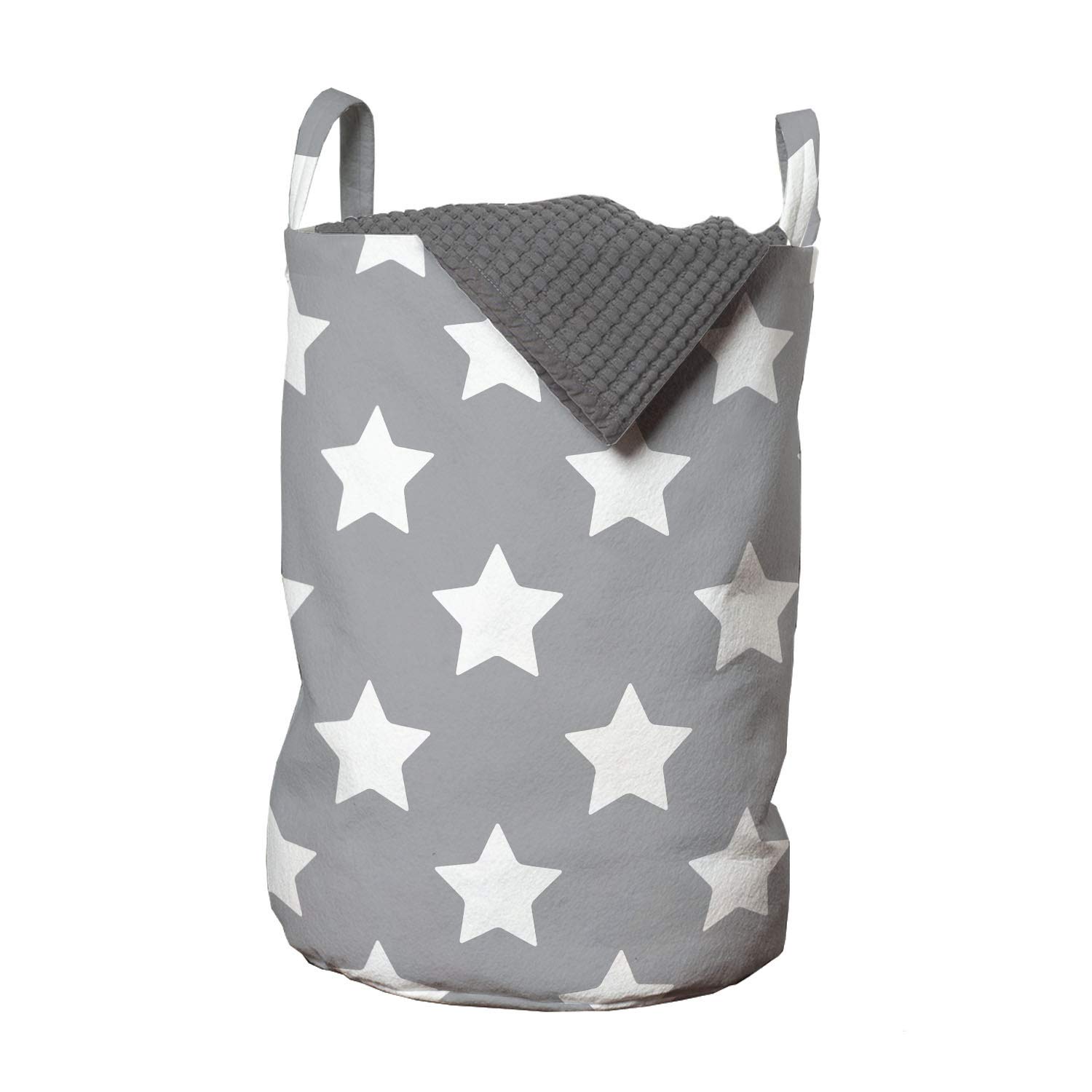 Ambesonne Star Laundry Bag, Big Stars Pattern Monochrome Modern Design Starry Night Themed, Hamper Basket with Handles Drawstring Closure for Laundromats, 13" x 19", White Grey