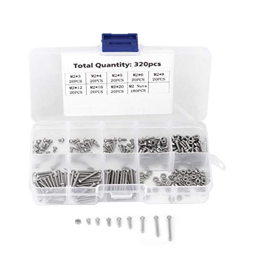 Screw 320pcs M2 Machine Screws Set Fasteners for Laptop/Hard Disk/Keyboard/Phone/PC Stainless Steel Material Tool