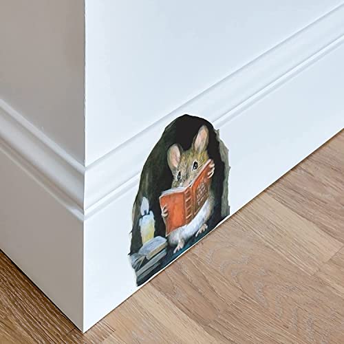 3Pcs 3D Realistic Mouse Wall Stickers, Mouse Reading Book Wall Decals Wall Decor, Removable Wall Art Murals for Living Room Nursery Bedroom Kids Room Home Wall Decorations