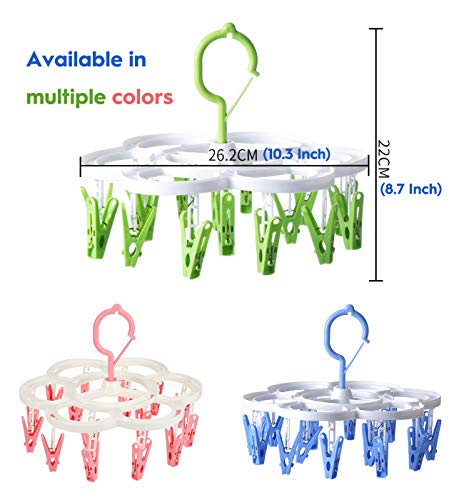 Clothespin Rack Laundry Drying Rack,Clothes Hangers with 16 Clips,Clip Hanger Drip Hanger for Drying Underwear,Baby Clothes,Socks,Bras,Towel,Pants,Hat,Scarf,Cloth Diapers,Gloves (Green)