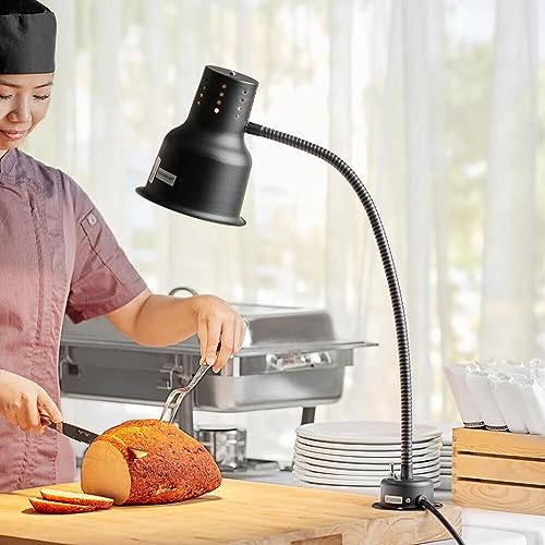 24" Commercial Heat Lamp โ Flexible Stainless Steel Single arm Bulb Warmer for Kitchen & Restaurant, HL24SS, 120V, 250W (Black)
