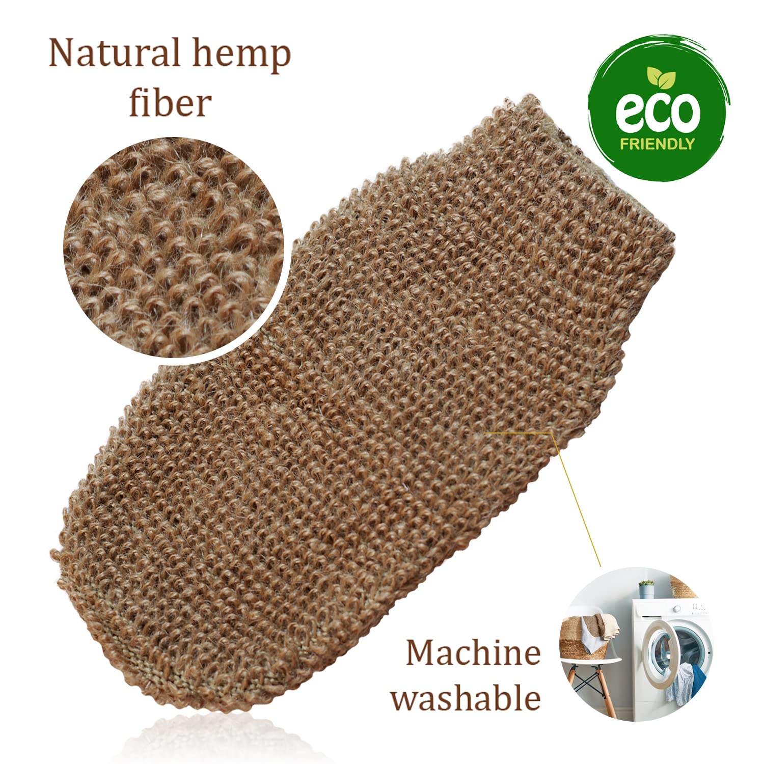 Natural Back Scrubber for Shower for Men and Women - Set of Hemp Back Washer & Exfoliating Glove for Body- Long Back Sleeve with Scrub Mitten for Deep Cleaning & Skin Relax