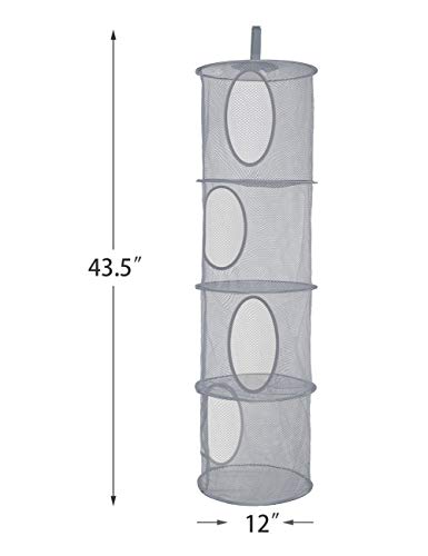 coastal rose 2Pcs Stuffed Animal Storage Foldable Stuffed Animal Net or Hammock Organizer, 4 Compartments Hanging Mesh Toy Storage Hammock for Kid Room Toys, Gloves, Hats, Socks(Grey)