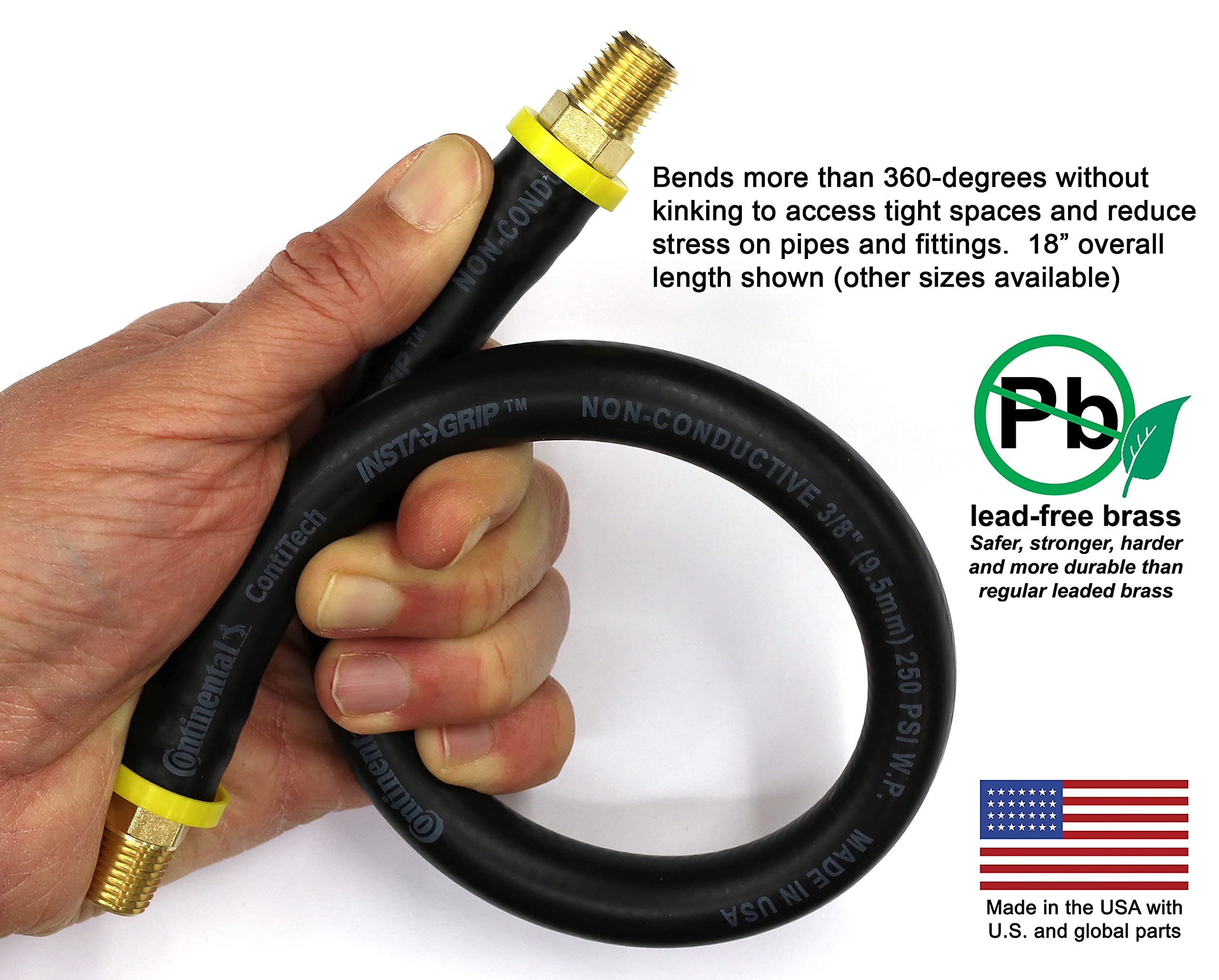 18-inch Short Air Compressor Hose: 1/4" Male NPT To 1/4" Male NPT Connections (Lead-Free Brass)