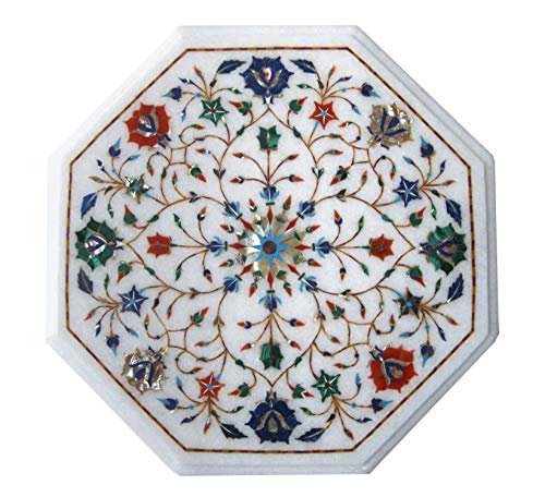 14 Inches Handcrafted Marble Side Table Top Inlay Coffee Table Top Unique Home Office Furniture