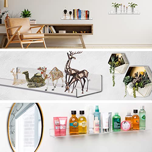 ACRADEC Acrylic Shelves for Wall Set of 4, 15” x 4” - Spacious Clear Shelves with Mounting Kit - Easy to Install, Versatile & Sturdy Shelfs - Funko Pop Shelves Perfect for Decoration & Storage