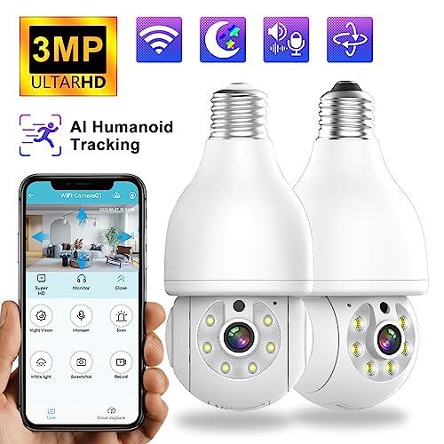 2K HD Light-Bulb Security Camera, Wireless 2.4G&5Ghz Wifi, Work With NVR & 3rd Party Software, RTSP Stream, Work With Alexa, 360° View, Auto Tracking, 2 Way Audio, Motion Detection, Remote View