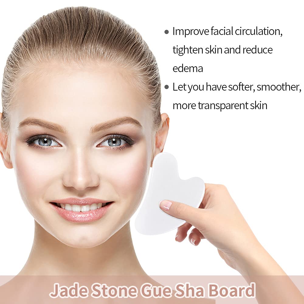 Biee Gua sha tool for face,natural jade gua sha stones,gua sha massage tool,Suitable for the face, neck, shoulders, arms, legs (WHITE)