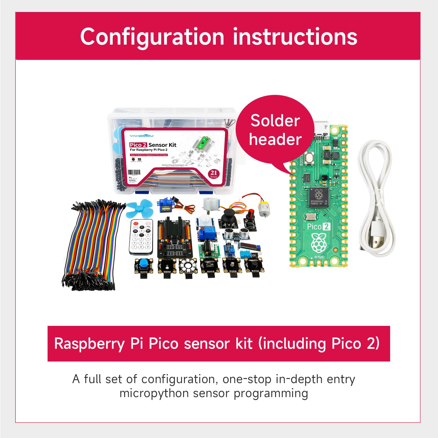 Yahboom Raspberry Pi Pico2 Sensor Kit, Compatible with Pico 2 Microcontroller Board, Based On Official RP2350 Chip, Dual-Core & Dual-Architecture Design, MicroPython Programming