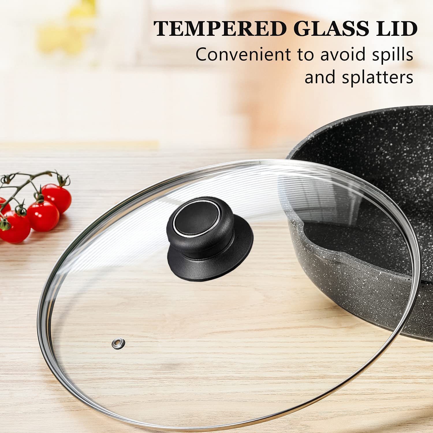 13 Inch Pan Lid Tempered Glass Pot Lid Replacement Pan Cover for Cast Iron Skillets, Frying Pans, Pots and Wok, Clear