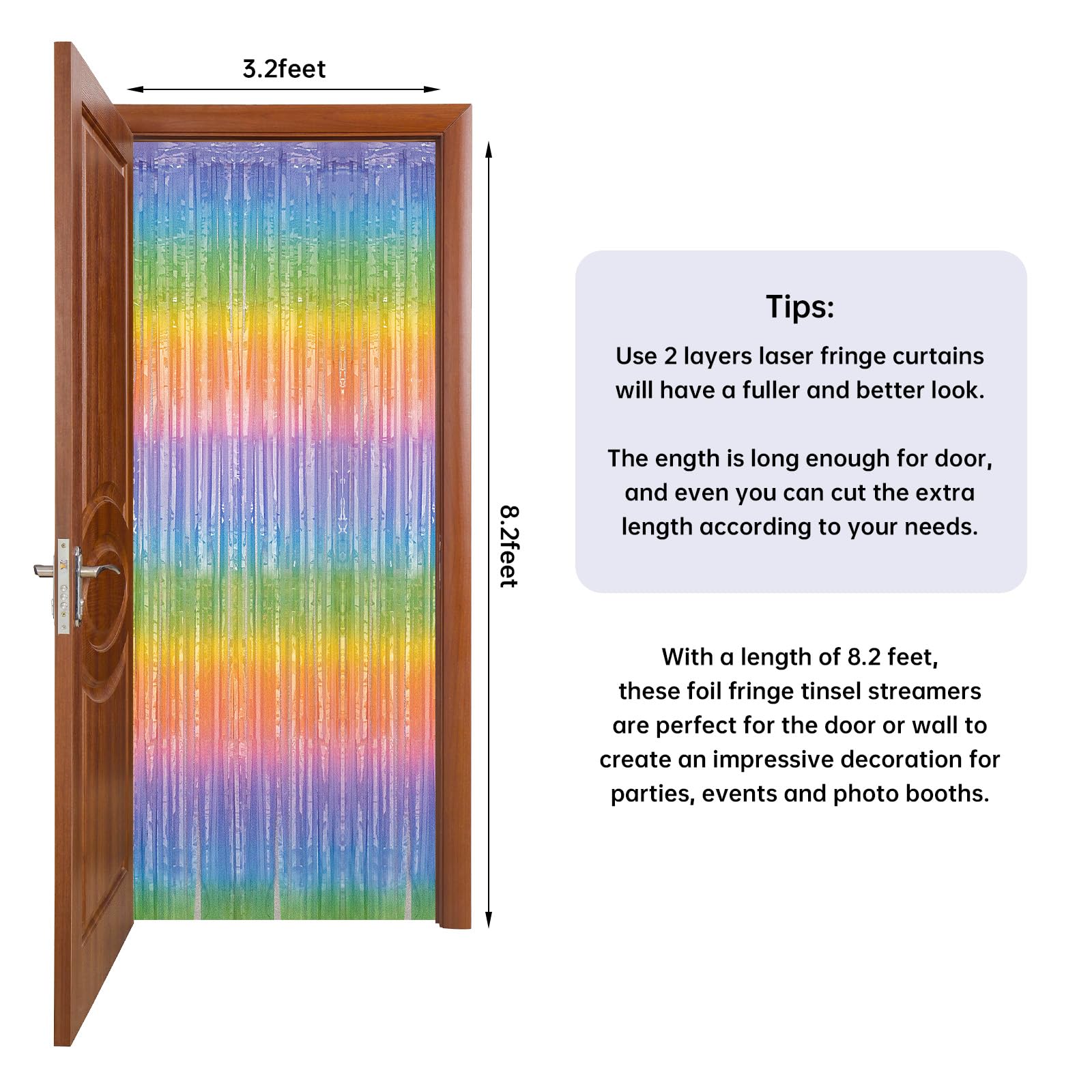 2 Pack 3.3 x 8.2 ft Tinsel Foil Fringe Curtain Backdrop, [Upgraded] Rainbow Metallic Streamers Backdrop Curtains for Birthday Decorations Girls Princess Bachelorette Unicorn Party Decorations