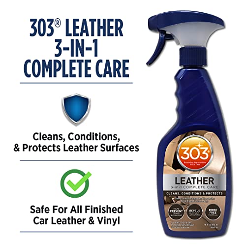 303 Leather 3-In-1 Complete Care - Cleans, Conditions, & Protects - Helps Prevent Fading & Cracking - Rinse Free Formula - Repels Dust, Lint, & Staining, 16 fl. oz. (30218CSR) Packaging May Vary