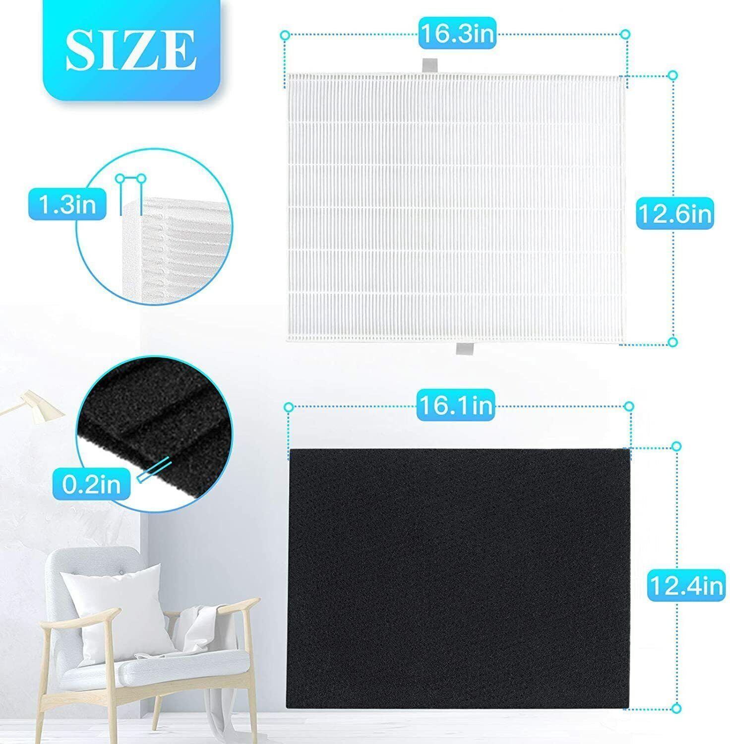 115115 Size 21 Filter A Compatible with Winix PlasmaWave Air Purifier C535, 5300, 5300-2, 6300, 6300-2, AM90, P300, True HEPA Filter with 4 Activated Carbon Filters