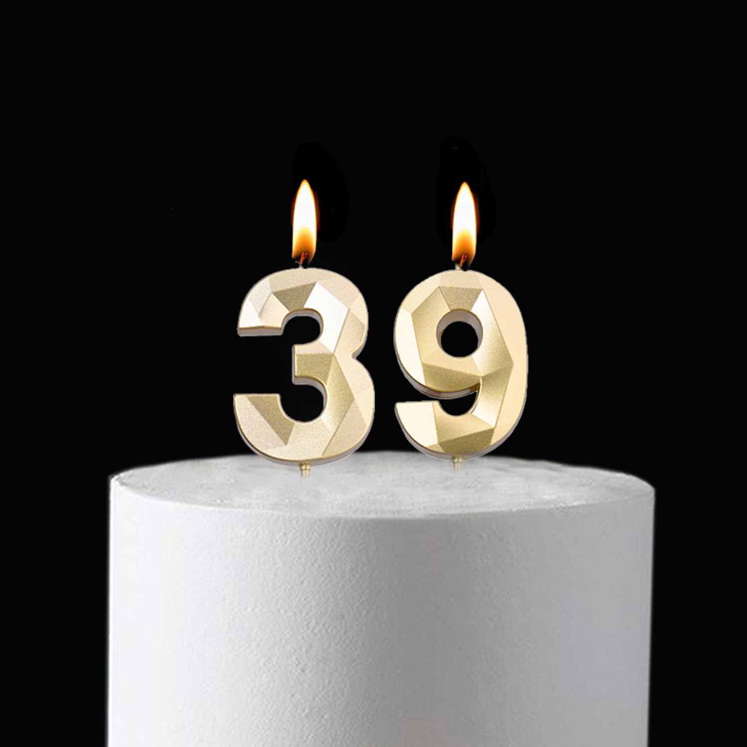 2 inch Gold 39 Birthday Candles, 3D Diamond Number 39th Cake Topper for Boys Girls Birthday Party Decorations Theme Party