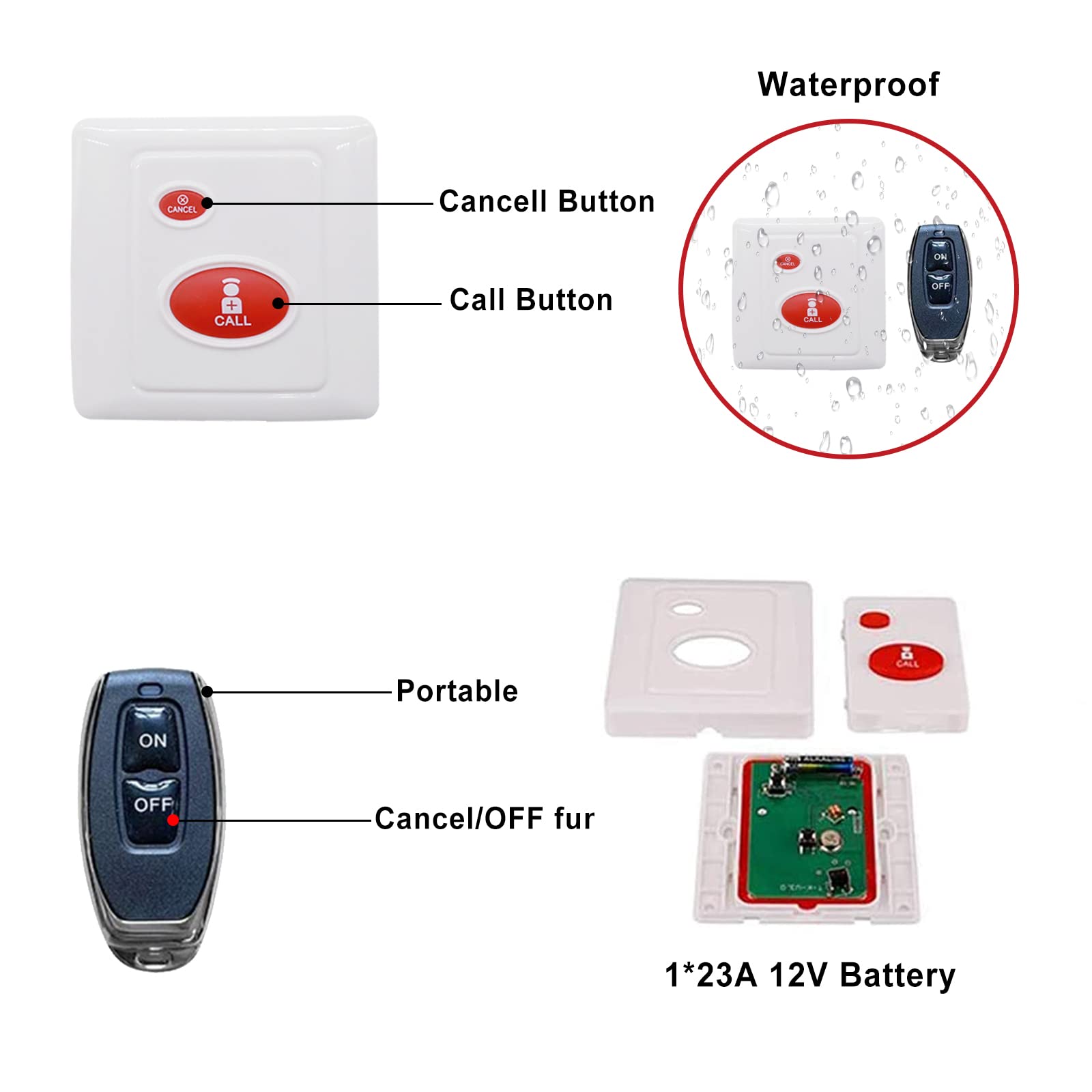 Daytech Strobe Siren Alarm Home Caring Loud Outdoor SOS Alert System 2 Red Flashing Siren 2 Remotes Panic Button 4 Emergency Button for Store Home Hotel Jewelry Shop Security Alarm