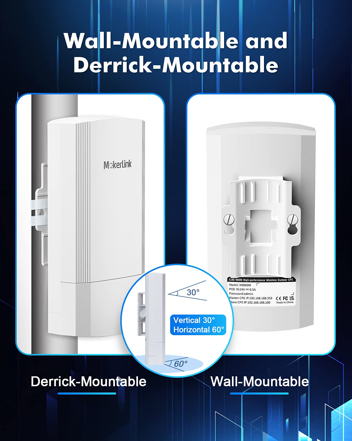 MokerLink WiFi Bridge, Wireless Outdoor CPE for PtP and PtMP Transmission, 5.8GHz 900Mbps 2-3KM Distance, with PoE Adapter, 2 Ethernet Port, 2 Pack