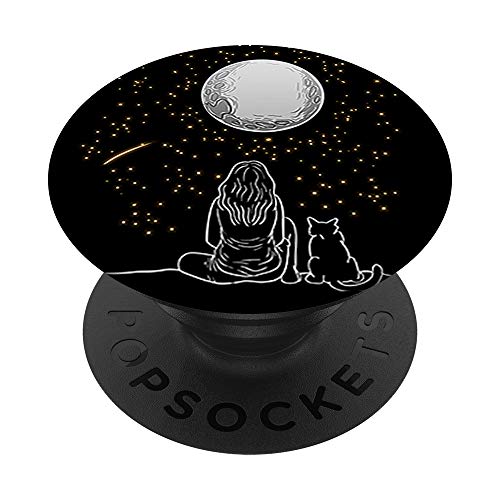 Full Moon Cat Stargazing Cool Lunar Sphere Stargazer Gift PopSockets PopGrip: Swappable Grip for Phones & Tablets