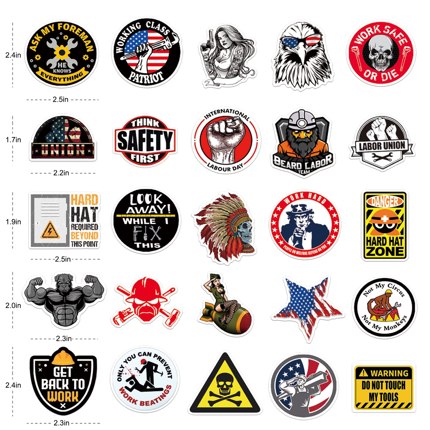 200Pcs Hard Hat Stickers Decals for Toolbox Helmet Hood, Funny Hardhat Stickers for Welder Electrician Construction Union Military Lineman, Waterproof Vinyl Stickers for Men