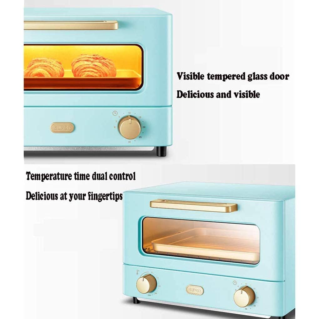 12L Mini Oven Electric Cooker and Grill, Home Baking Small Oven Timer Double Glass Door Convection Toaster Oven (White) (Blue)