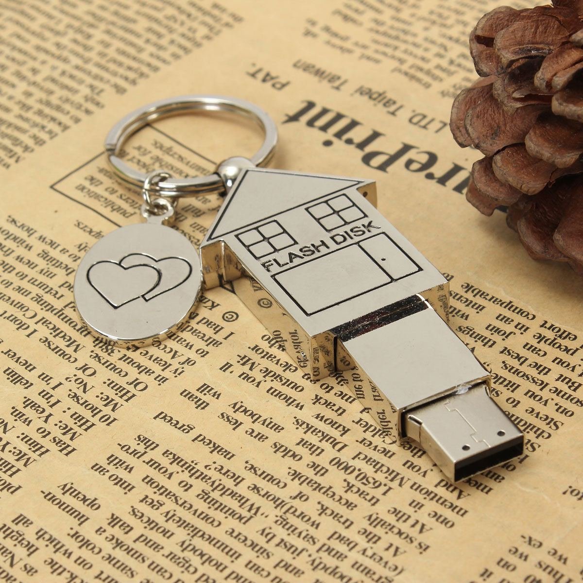 32GB Mini Metal Silver House Design USB 2.0 Flash Stick Memory Drive Storage