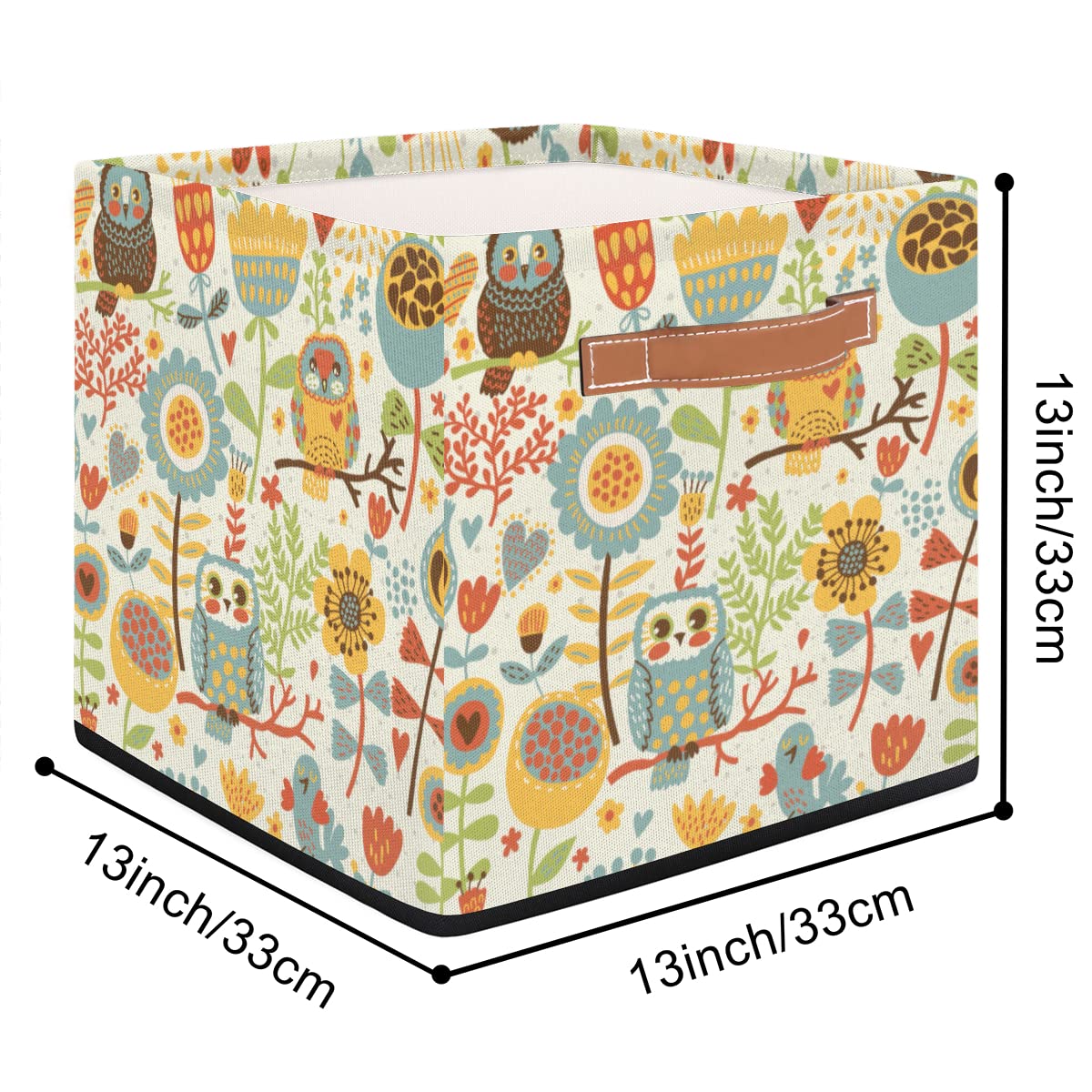 13x13x13 Storage Cube Bins Flower Owl Fabric Storage Cubes 13 inch Collapsible Storage Bins Animal Birds Cubby Storage Baskets for Organizing Shelf Cabinet Bookcase Boxes