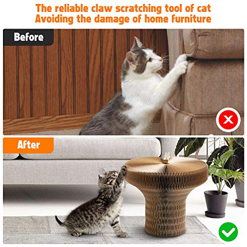 Collapsible Cat Scratcher Lounge Bed, Cardboard Cat Bed, Corrugated Pet Scratcher Pad, Round Cat Scratching Bed Nest for Indoor Big Large Kitty Kitten Cats