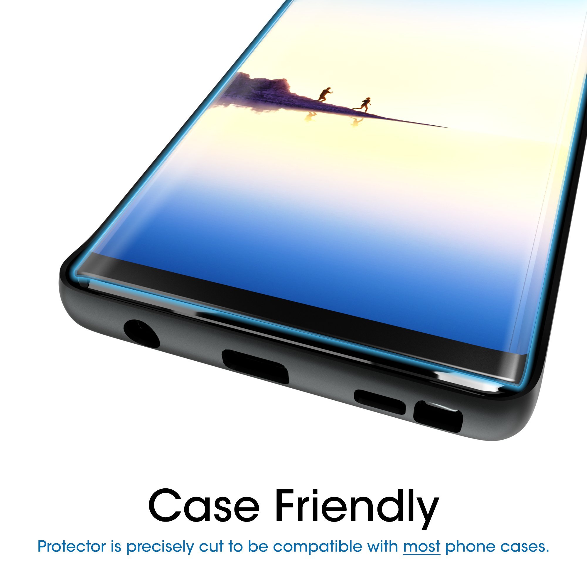 amFilm (2 Pack Glass Screen Protector for Samsung Galaxy Note 8, Full Screen Coverage, 3D Curved Tempered Glass, Dot Matrix with Easy Installation Tray