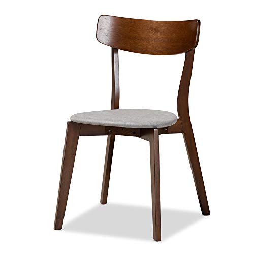 Baxton Studio Iora Mid-Century Modern Transitional Light Grey Fabric Upholstered and Walnut Brown Finished Wood 4-Piece Dining Chair Set