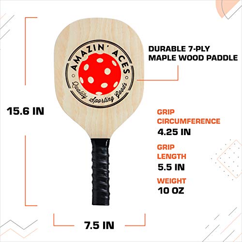 Amazin' Aces Pickleball Paddles - Pickleball Set - USAPA-Approved Pickleball Rackets for All Levels and Ages (Wood)
