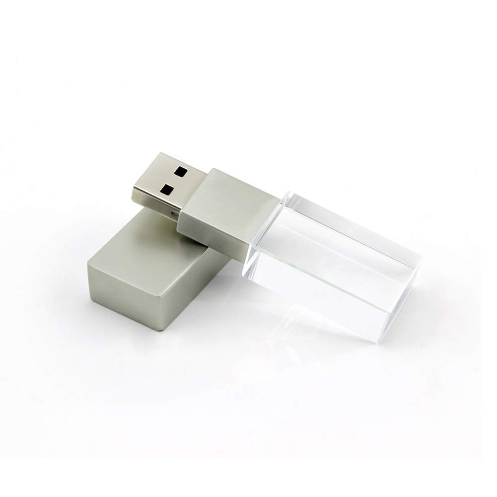 32GB USB 2.0 Flash Drive Crystal Blue LED Light Transparent Glass Pen Drive Cute Mini Memory Stick Gift for Boy Girls Kids Adults Thumb Drives Pendrive