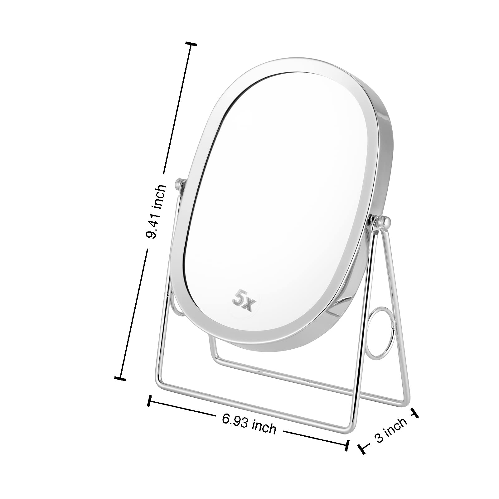 JOYOEIKON Classic Dual Sided 5X and 1X Magnifying Makeup Mirror and Tabletop Standing 360° Rotation Vanity Mirror,Desktop Cosmetic Mirror (Chrome)